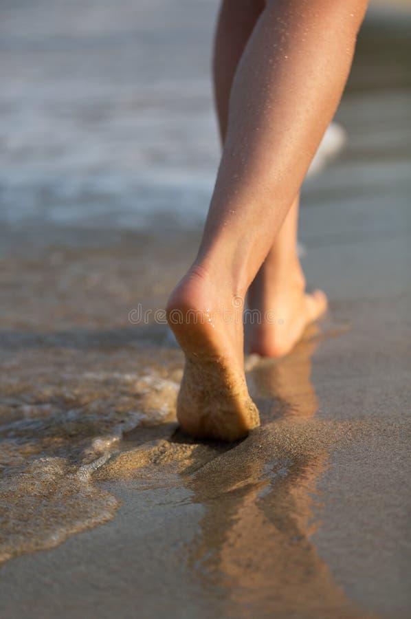 Beautiful Woman Legs on the Beach at Sunset Stock Image - Image of ...