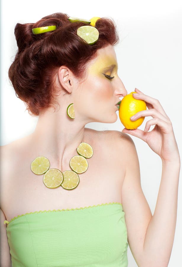 Beautiful Woman in Lemon Lime Stock Image - Image of health, beauty ...
