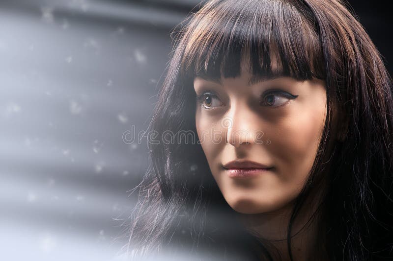 Beautiful Woman in Light Rays Stock Photo - Image of bright, brunette ...
