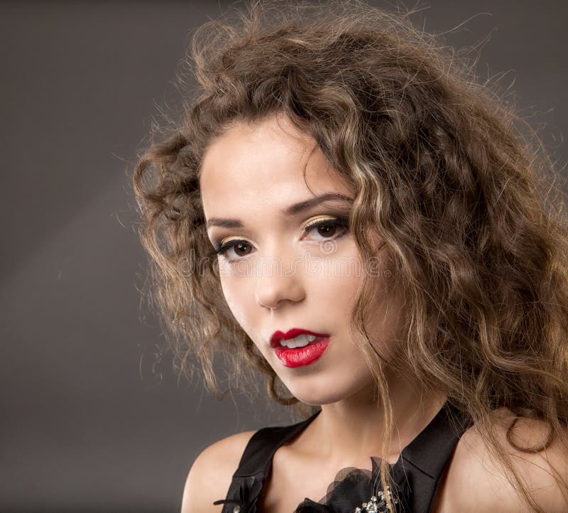 Beautiful Woman With Long Brown Hair Closeup Portrait Of A Fashion
