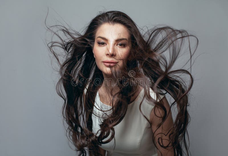 Beautiful Woman, Long Hair in Motion Stock Image - Image of head ...