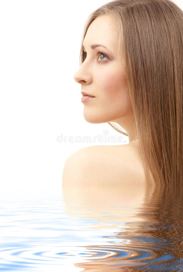 Beautiful Woman with Long Hair in Water Stock Image - Image of face ...
