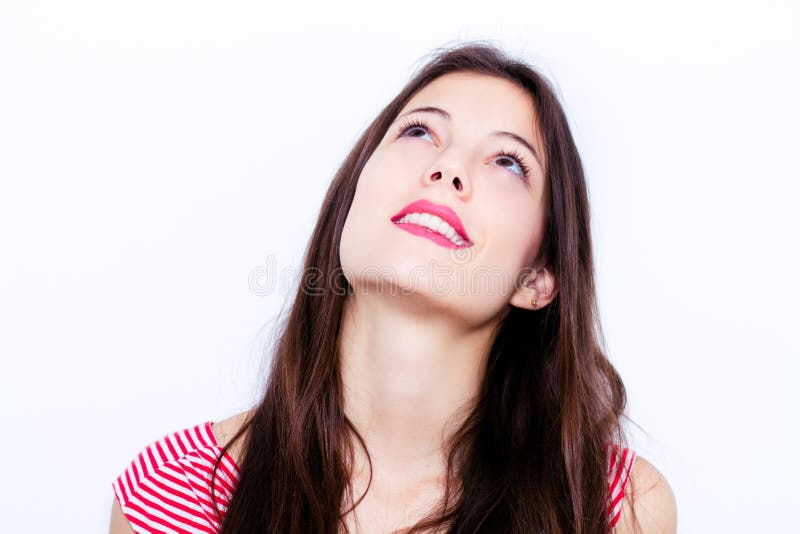 Beautiful woman look up stock image. Image of woman, thoughtful - 25380151