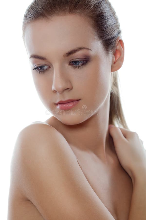 Beautiful Woman Looking Down Stock Image - Image of gray, healthy: 22530465