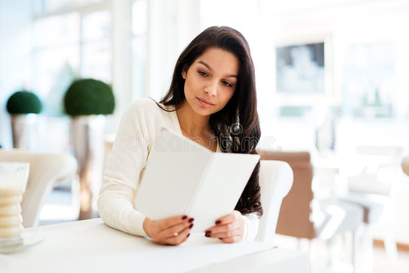 Beautiful Woman Looking at Menu Stock Image - Image of casual, cute ...