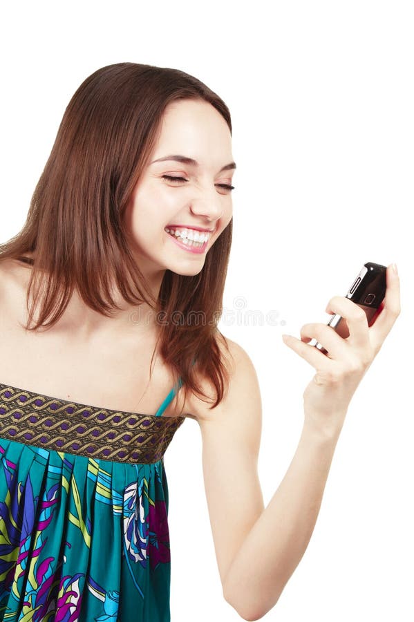 Beautiful Woman Looking at Mobile Phone Stock Image - Image of ...