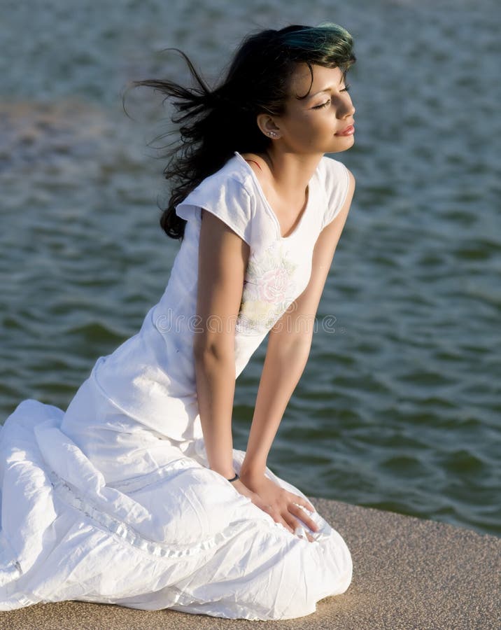 Beautiful Woman Looking Out at Ocean a Stock Image - Image of european ...