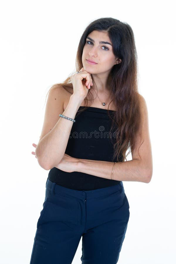 Beautiful Woman Looking Sideways on the Left Stock Photo - Image of ...
