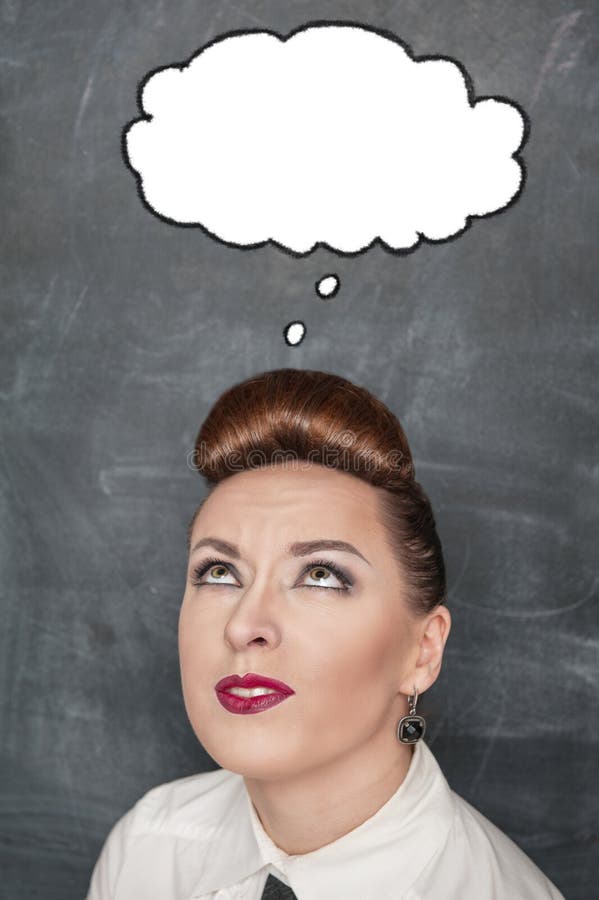 Beautiful Woman Looking Up Above on Something Stock Photo - Image of ...