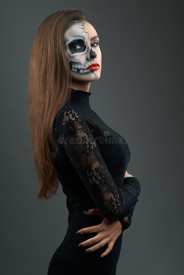 Beautiful Woman with Makeup Skeleton Stock Image - Image of halloween ...