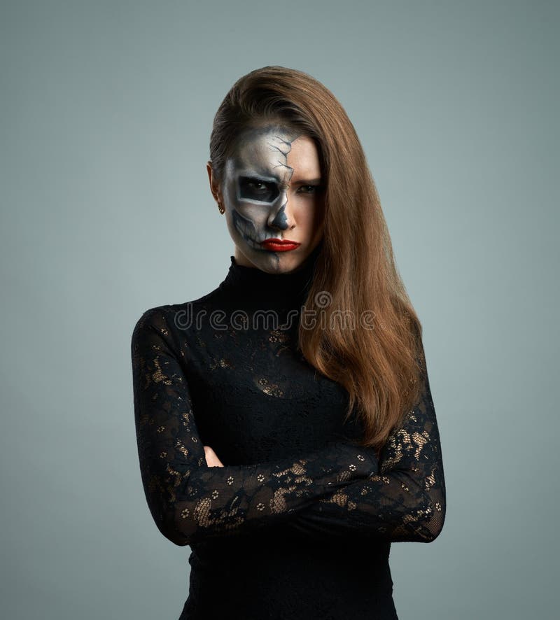 Beautiful Woman with Makeup Skeleton Stock Image - Image of clothing ...