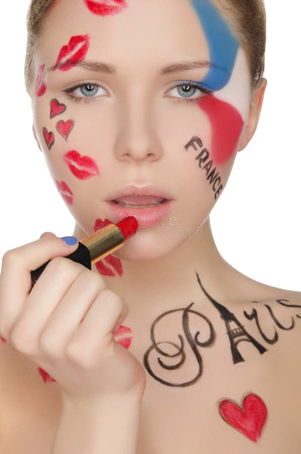 Beautiful Woman with Makeup on Theme of Paris Stock Photo - Image of ...