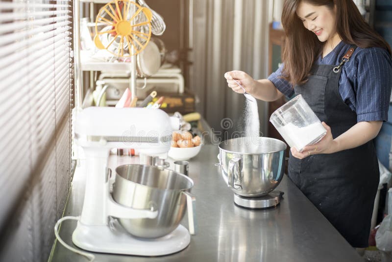 Beautiful Woman is Making Bakery Stock Photo - Image of adult, dessert ...