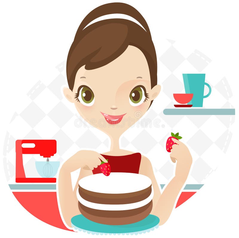 Beautiful Woman Making Cake Stock Vector - Illustration of making ...