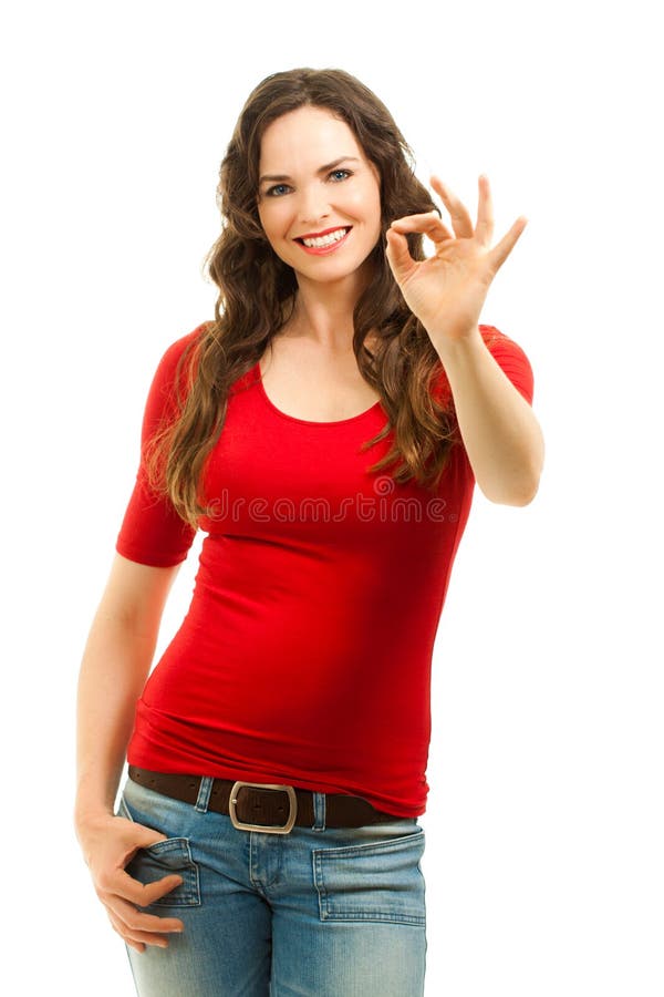 Beautiful Woman Making an OK Sign Stock Photo - Image of cheerful ...