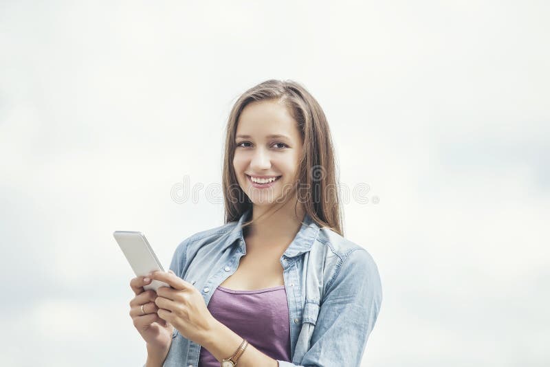 Beautiful Woman Model with Mobile Phone Smartphone Stock Photo - Image ...