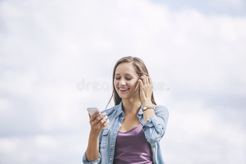 Beautiful Woman Model with Mobile Phone Smartphone Stock Photo - Image ...