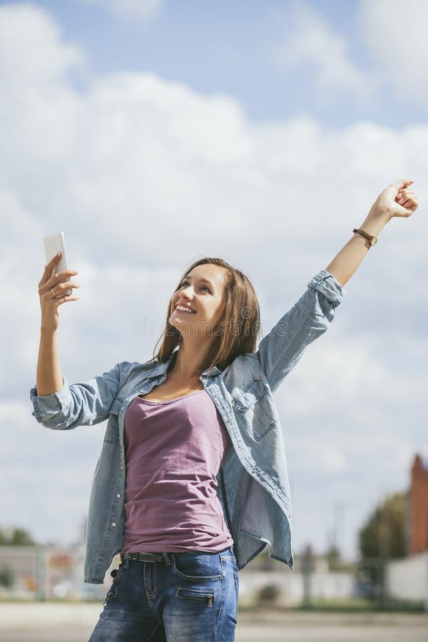 Beautiful Woman Model with Mobile Phone Smartphone Stock Image - Image ...