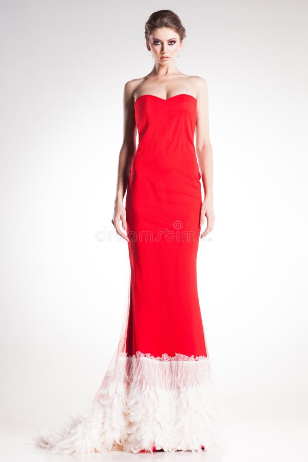 Woman in red dress, gown stock image. Image of evening - 32668495