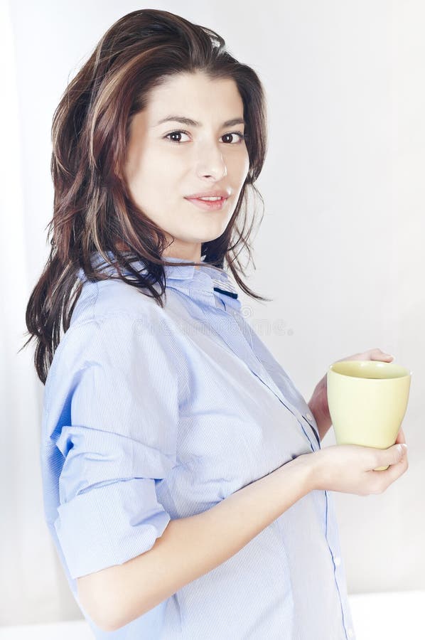 Beautiful Woman with the Morning Coffee Stock Photo - Image of aromatic ...