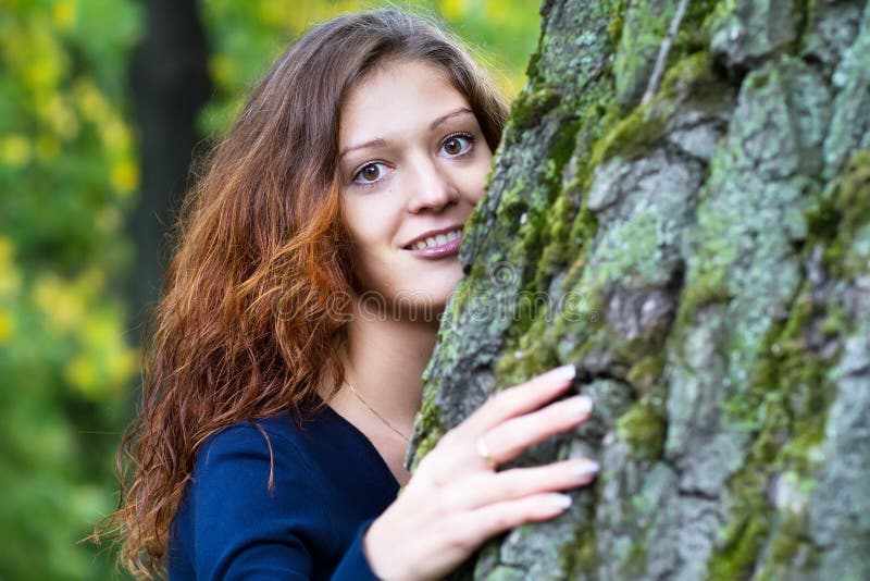 Beautiful Woman Next To an Old Tree Stock Photo - Image of fresh, fall ...