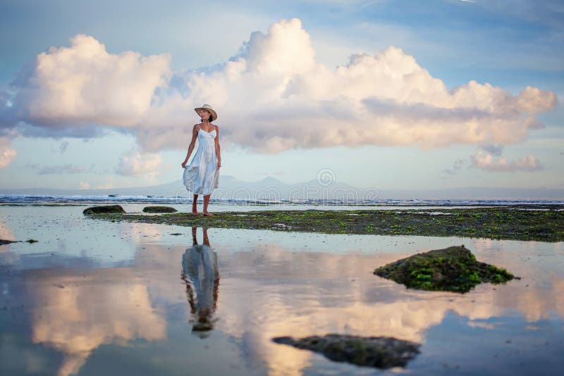 Beautiful Woman by the Ocean at Sunset Stock Image - Image of ocean ...