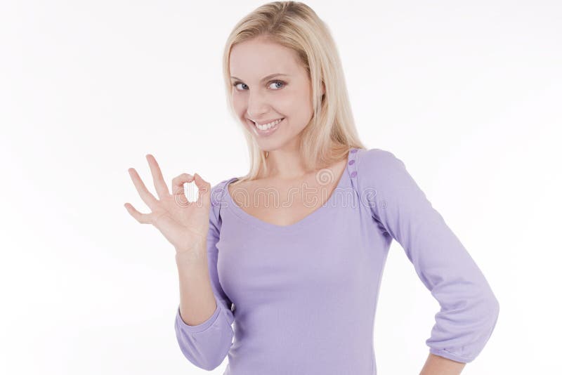 Beautiful woman ok gesture stock photo. Image of caucasian - 13182926