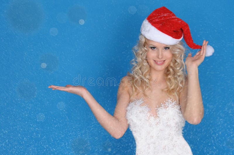 Beautiful Woman with an Open Hand and Snow Stock Image - Image of offer ...