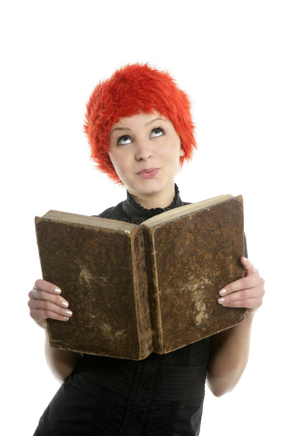 Beautiful Woman Orange Wig Reading Old Book Stock Photos - Free ...