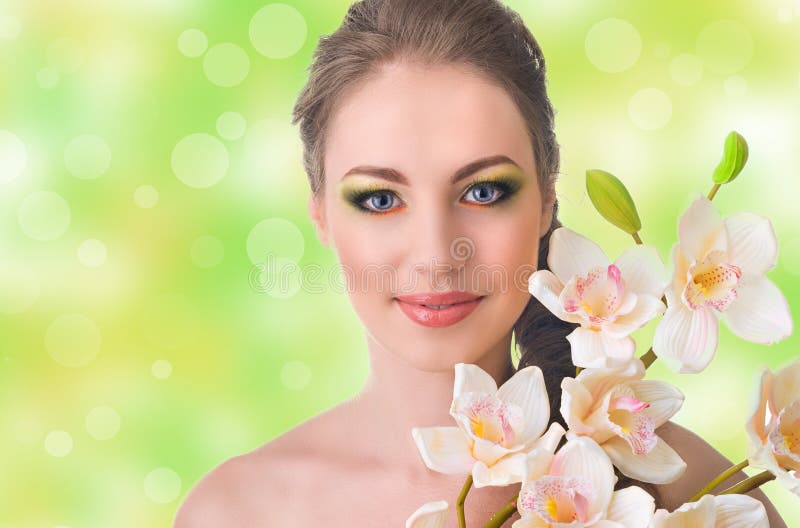 Beautiful Woman With Orchid Flower Stock Image Image Of Hair Woman