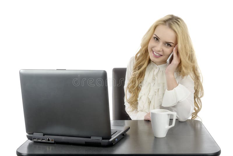 Beautiful Woman during Phone Call Stock Image - Image of adult, coffee ...