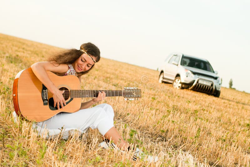 Beautiful Woman Playing Gitar Stock Photo - Image of instrument, guitar ...