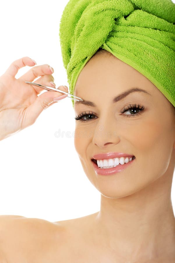 Beautiful Woman Plucking Her Eyebrow Stock Image Image Of Depilating