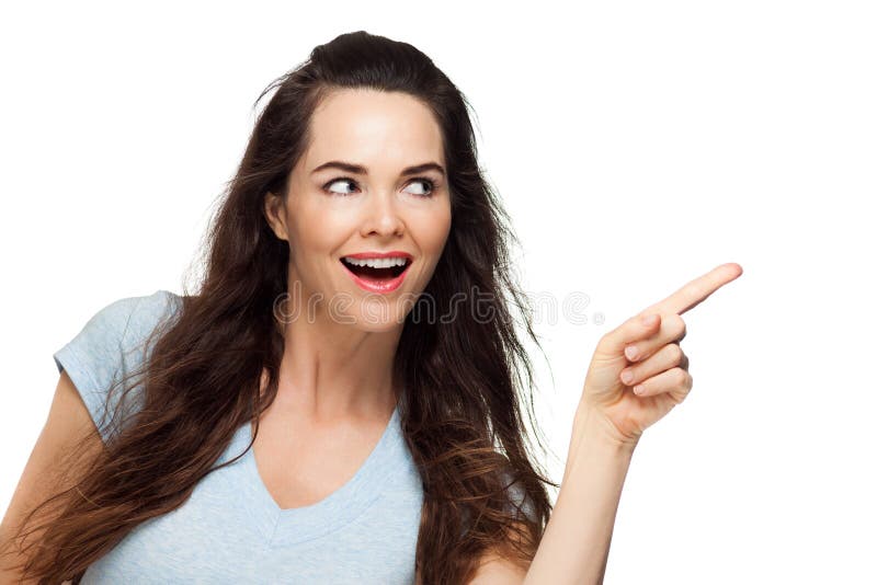 Beautiful Woman Pointing at Copy-space Stock Image - Image of adult ...