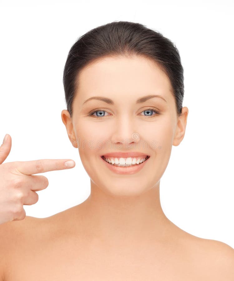 Beautiful Woman Pointing To Teeth Stock Image - Image of natural, care ...
