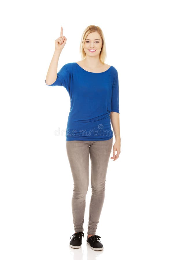 Beautiful Woman Pointing Up. Stock Image - Image of finger, imagination ...