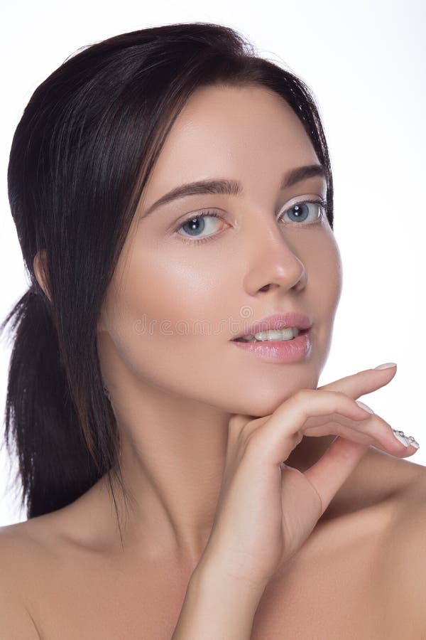 Beautiful Woman Portrait Face Studio Isolated on White Stock Photo ...