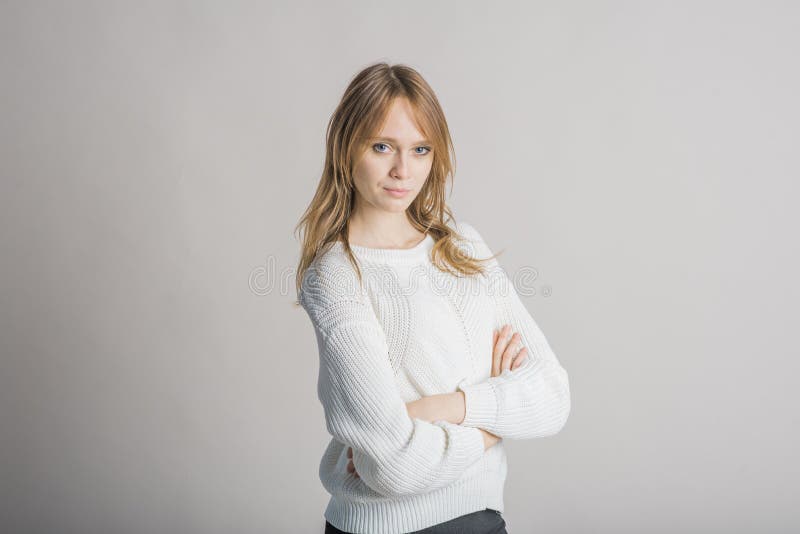 Beautiful Woman Portrait on White Background in Studio. Stock Photo ...