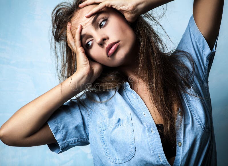 Beautiful Woman Pose in Studio. Stock Photo - Image of beautiful ...