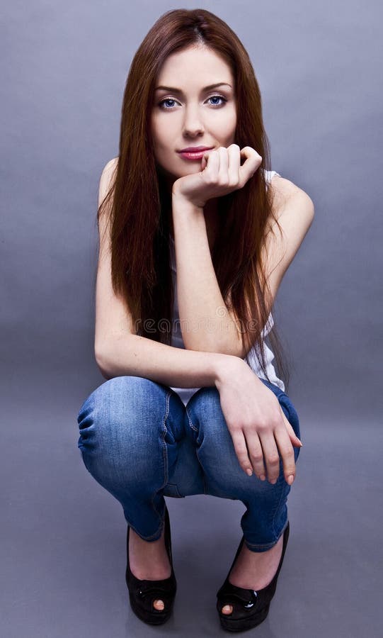 Beautiful Woman Pose in Studio. Stock Photo - Image of makeup, desire ...