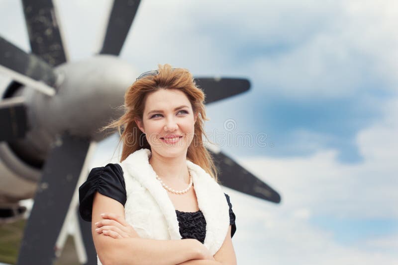Beautiful woman stock image. Image of plane, dress, retro - 42078465