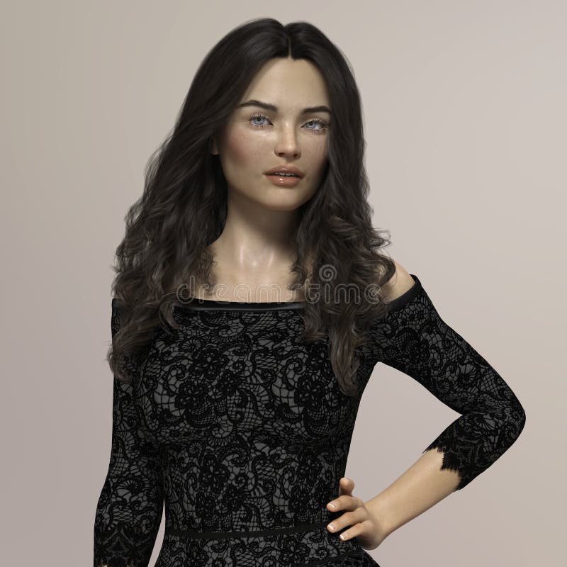 Pretty Woman Posing. 3D Rendering Stock Illustration - Illustration of ...