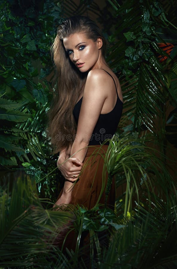 Beautiful Woman Posing in the Jungle Stock Image - Image of model, girl ...