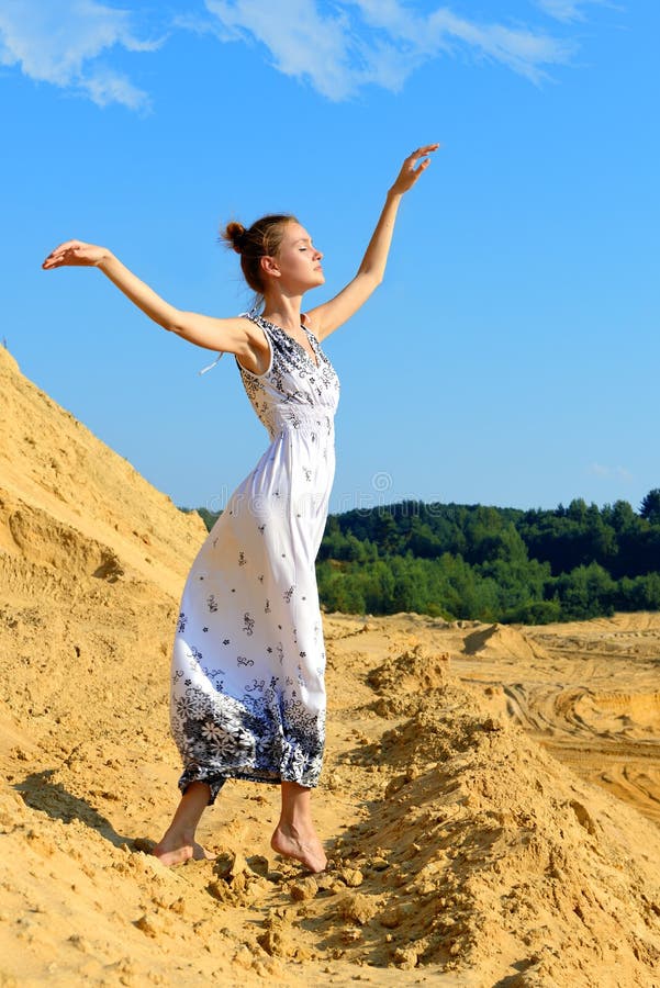 Beautiful Woman Posing at the Sand Place. Stock Photo - Image of dancer ...