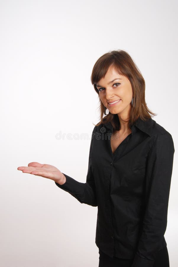 Beautiful Woman Presents Something Stock Photo - Image of hand ...