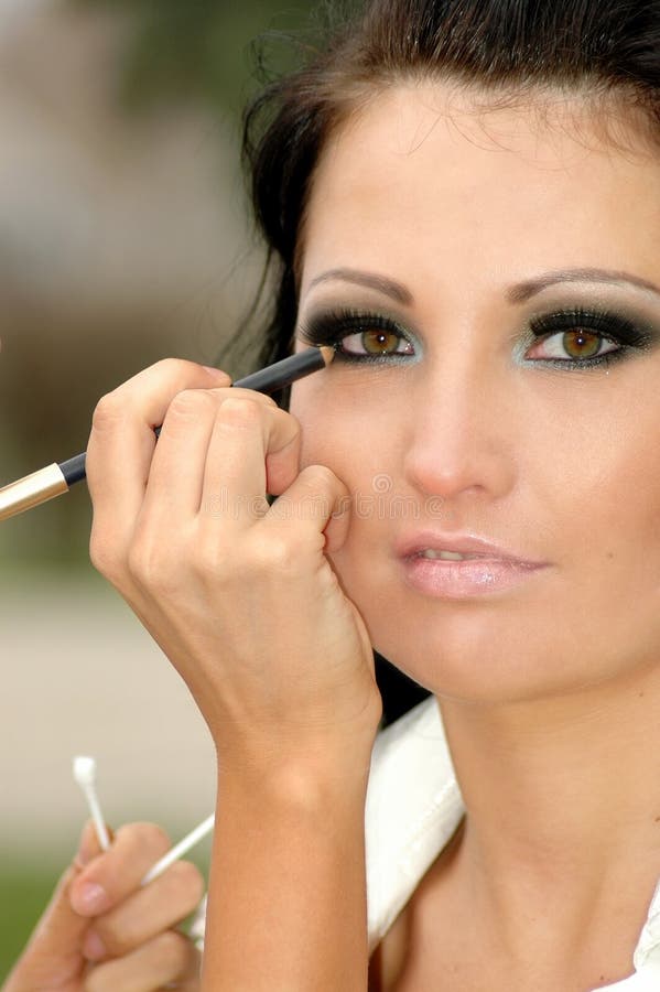 The Beautiful Woman Put Make-up Stock Photo - Image of girl, woman ...
