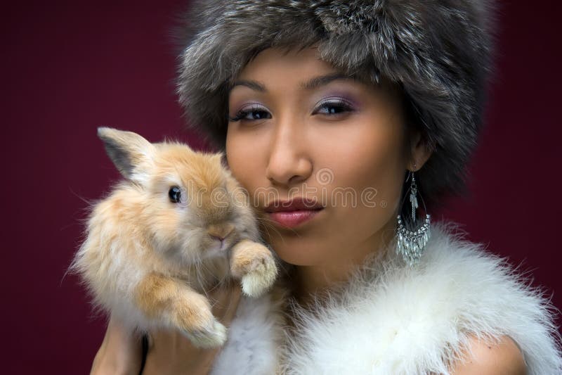 Beautiful Woman with Rabbit Stock Photo - Image of attractive ...