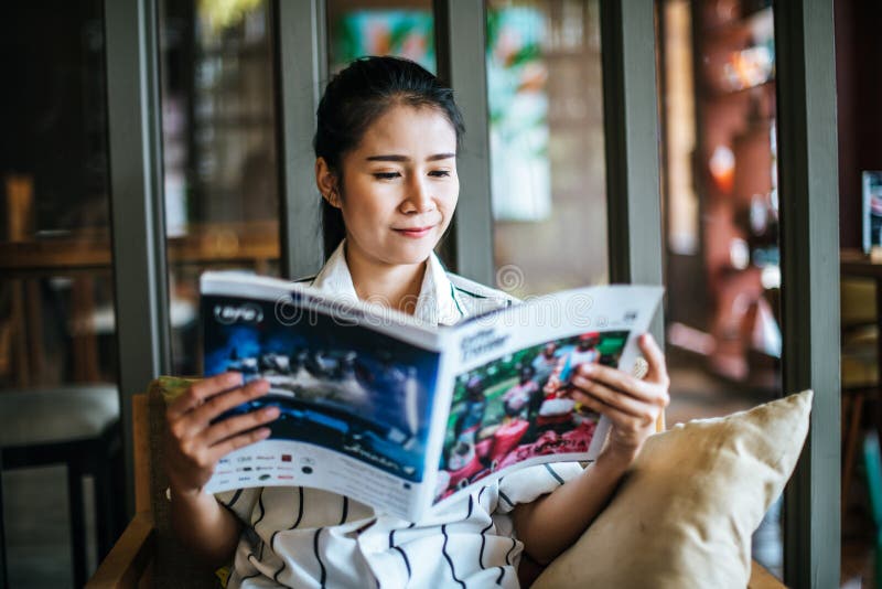 Beautiful Woman Reading Magazine Stock Image - Image of looking, read ...