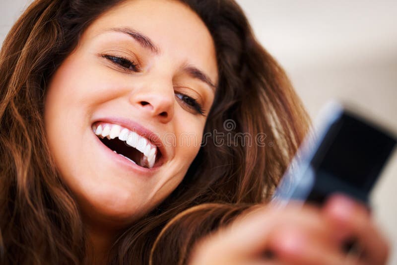 Beautiful Woman Reading Text Message. Closeup of Beautiful Woman ...