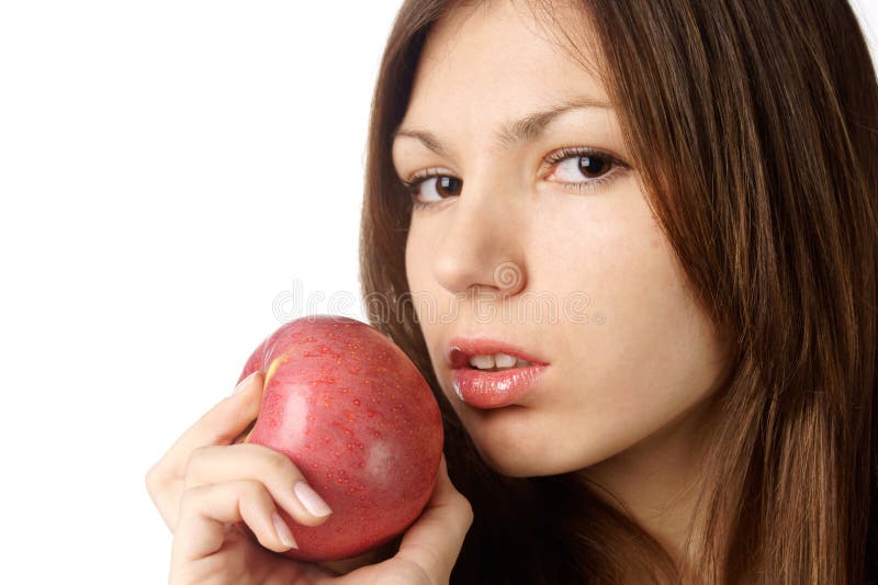 Beautiful Woman with Red Apple Stock Image - Image of apple, caucasian ...
